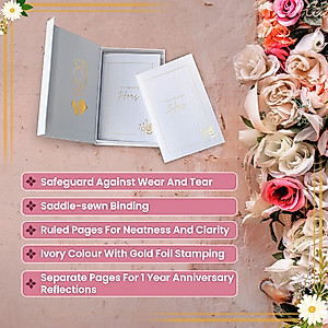 Elegant His and Hers Wedding Vow Books Set in Keepsake Box | Sewn Binding | 32 Ruled Pages | 5.9 x 3.9 Inches | Ideal Wedding Day Gift for Brides & Grooms Vow Booklets Vine Hardcover Vows Book