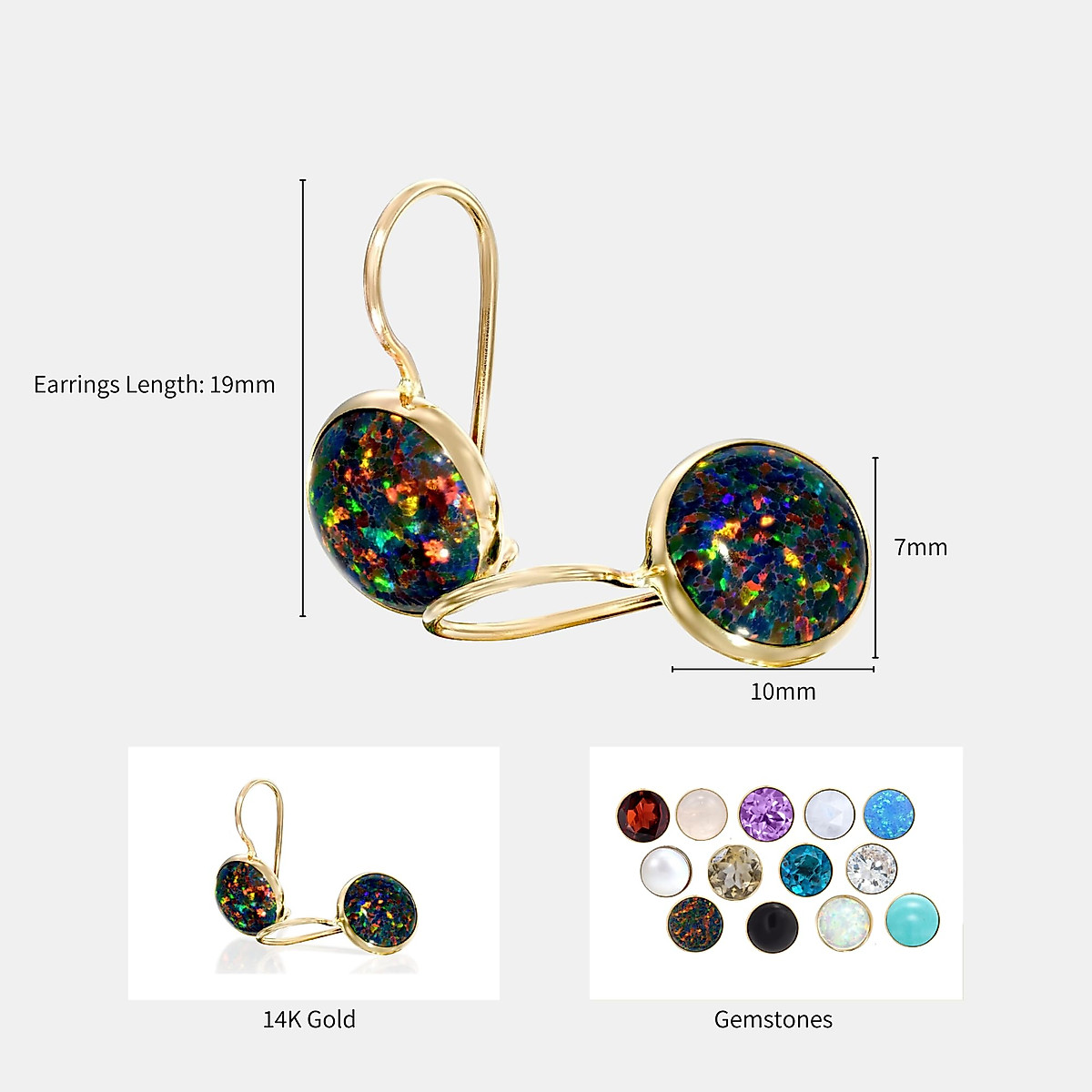 14K Gold Black Opal Drop Earrings - October Birthstone Dangle - Solid Yellow Gold Dangle Earrings - Dainty Handmade Wedding Jewelry - Perfect Bridal or Graduation Gift