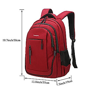 Vaupan Business Travel Laptop Backpack, Water Resistant College Computer Bag Gifts with USB Charging Port for Men & Women Fits 15.6 Inch Notebook (Deep Red)