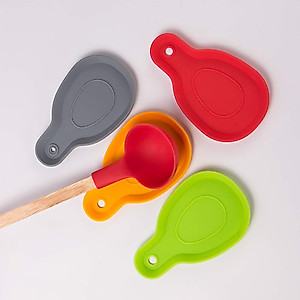 Webake Silicone Spoon Rest for Stove Top, Cooking Spoon Holder, Ladle Holder, Spatula Holder for Kitchen, Dining Table, Fork, BBQ Brushes, Tongs and Kitchen Utensils Set of 4 (Multiple Colors)