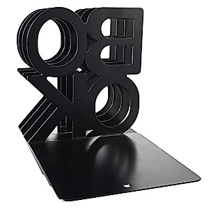 Book Ends - Decorative Metal Book Ends Supports for Bookrack Desk (Black Book Ends 4 Pack)