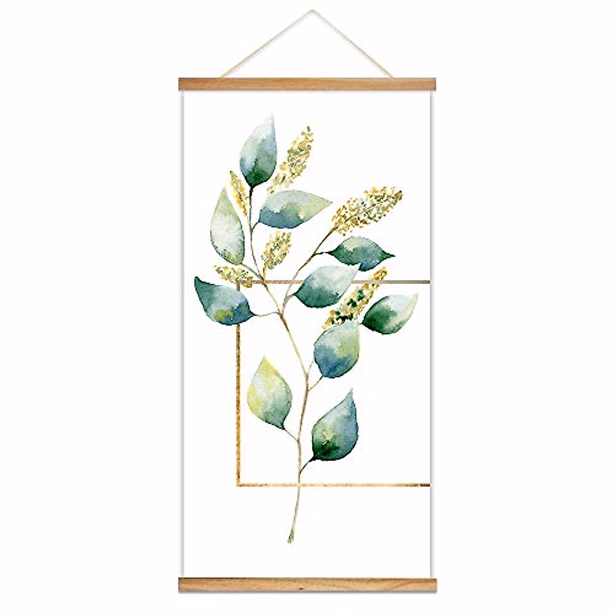 wall26 - Hanging Poster with Wood Frames - Watercolor Painting Style Leaves - Ready to Hang Decorative Wall Art - 18"x36"