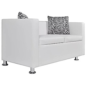 EstaHome 2-Seater Sofa | Modern 2-Seat Sofa Couch with Metal Legs | Faux Leather Living Room Sofa with 2 Pillows | White Artificial Leather 47.2" x 24.6" x 24.8"