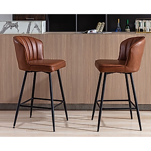 EALSON 26 Inch Counter Height Bar Stools Set of 4 Leather Counter Stools with Back Modern Comfortable Bar Chairs with Metal Footrest Upholstered Kitchen Island Stools for Home Bar Dining Room, Brown