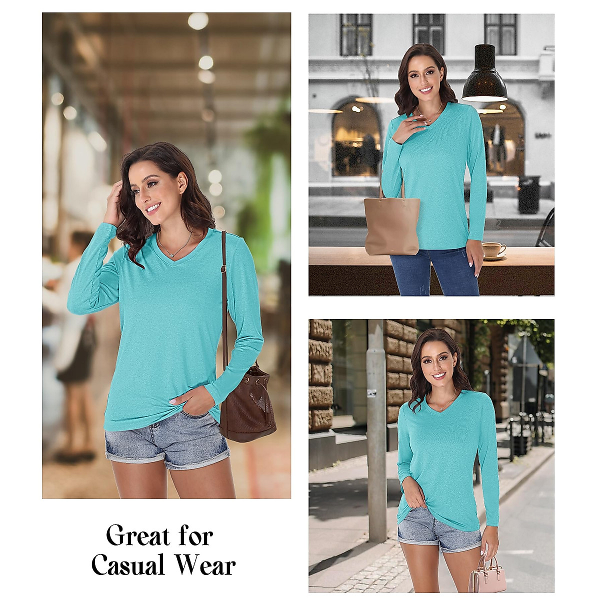 EKLENTSON Women Long Sleeve Workout Shirts UV Protection Shirt V-Neck Active Tops Casual Sports T-shirts Quick Dry Activewear Shirt Light Green