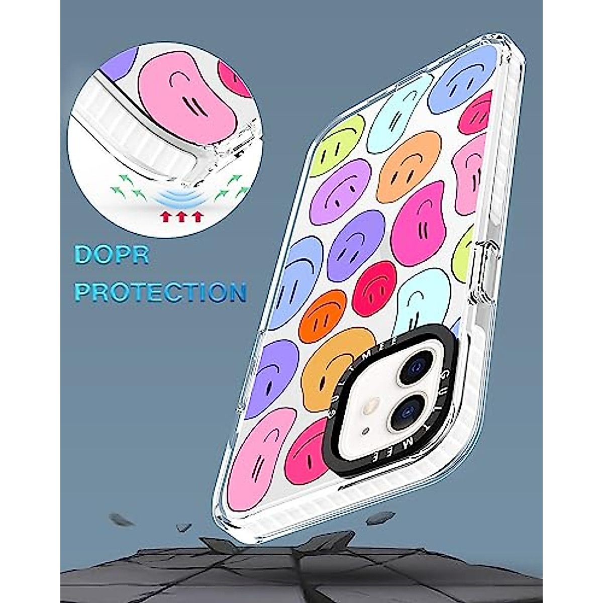 GULTMEE for iPhone 12 case & iPhone 12 Pro Case 6.1inch with 1 Screen Protector,Cute Rainbow Face Print Slim Design with Shockproof PC Bumper Protective Cover Clear Case for Women Girls Man