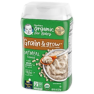 Gerber Organic for Baby 1st Foods Grain & Grow Cereal, Oatmeal Cereal, Made with Whole Grains & Iron, USDA Organic & Non-GMO, 8-Ounce Canister (Pack of 3)