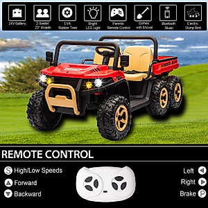 Nitoess 2 Seater 24V Kid Dump Truck with Remote Control Electric Utility Vehicles UTV 2WD/4WD Battery Powered 6 Wheeler,Ride on Car Kids Ride On Dump Truck,EVA Tire,Red