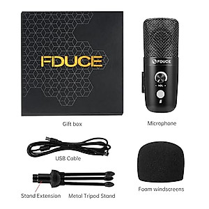 FDUCE USB Plug&Play Computer Microphone, Professional Studio PC Mic with Tripod for Gaming, Streaming, Podcast, Chatting, YouTube on Mac & Windows(Black)