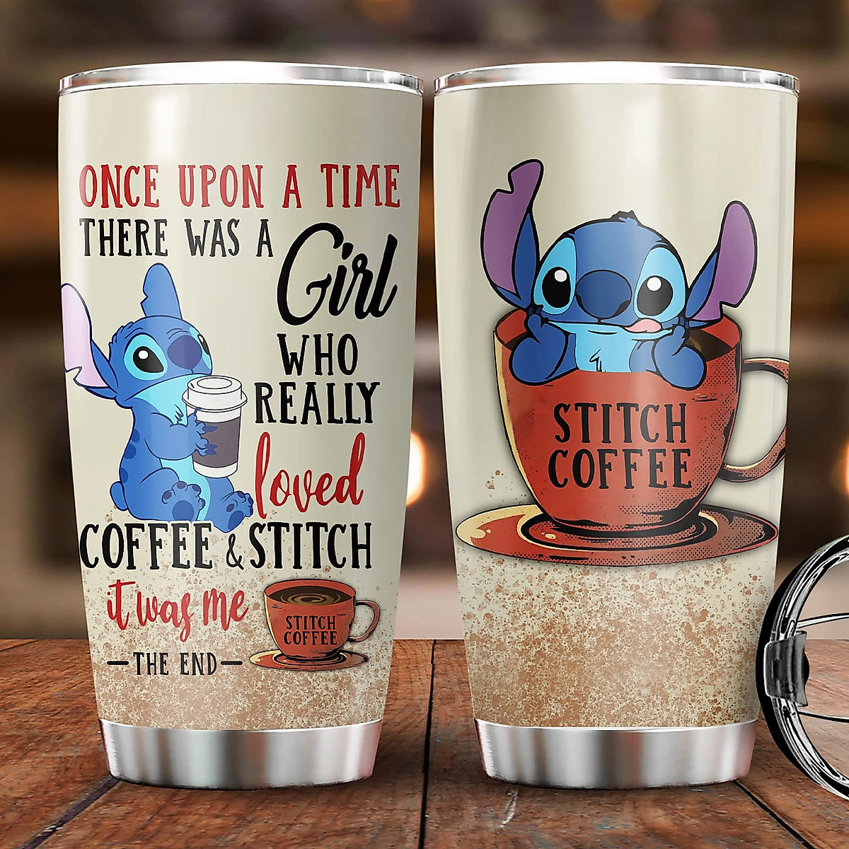 XXME Blue Alien 20 Oz Tumbler With Lid, Once Upon A Time There Was Girl Who Really Loved Cartoon Character Insulated Coffee Travel Tumbler, Gifts For Lovers, Birthday Daughter Son, Beige 1