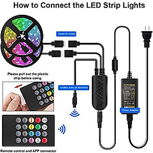 Vbakor 50Ft Smart Led Strip Lights with Music Sync, 5050 450LEDs RGB Strip Lights with Remote Controller, Sensitive Built-in Mic, App Controlled LED Lights Tape Lights for Home, Ceiling, Bedroom