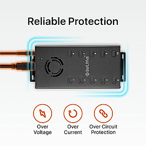 SotMa 10 Port USB C 2.0 Hub - USB Type C Hub - Multi-Port USB-C Hub - Powered USB C Expander for Mining - USB C Big Power Splitter with 12V 10A Power Adapter, LEDs, Mounting Bracket - Black