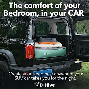 D-Hive Full Size SUV Air Mattress, Easy to Install with Built-In Pump, Quick Inflation, Anti-Deflate, Fits 2 People, Green