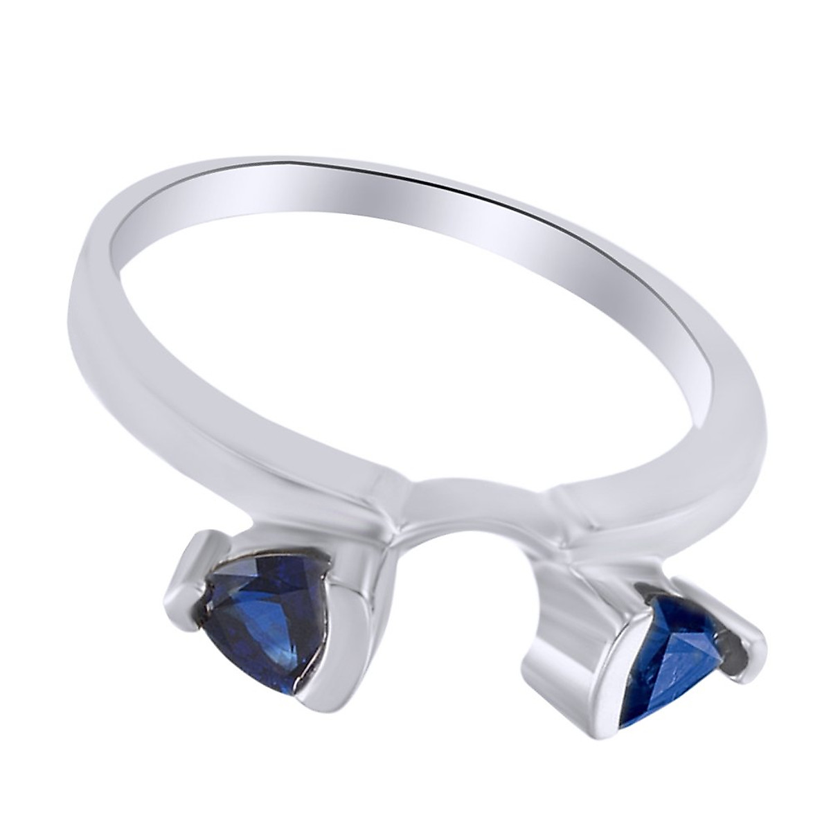 AFFY Triangle Shape Simulated Blue Sapphire Wrap Enhancer Guard Ring in 14k White Gold Ring Size-6