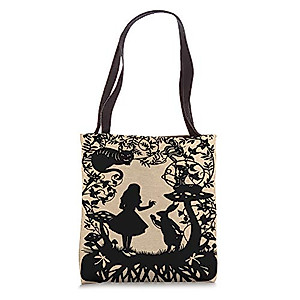 Silhouette of Alice in Wonderland and cat caterpillar rabbit Tote Bag