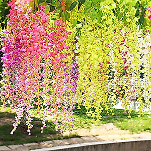 DearHouse 12 Pack 1 Piece 3.6 Feet Artificial Fake Wisteria Vine Ratta Hanging Garland Silk Flowers String Home Party Wedding Decor (Pink)