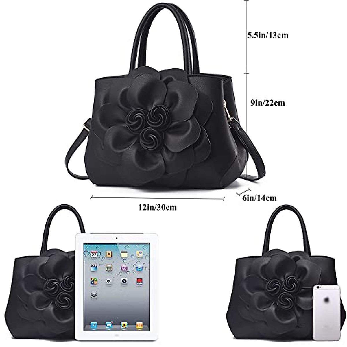 Cayla 3D Floral Handbags for Women Top Handle Purse PU Leather Satchel Bag Small Tote Bags Vintage Handbag Girl Shoulder Bag-purple