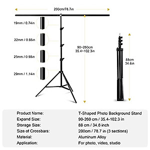 Meking T-Shape Photo Backdrop Stand, 8.56 x 6.56ft PVC Background Photography Support Stand System Kit with Carrying Bag & 4 Spring Clamps