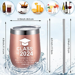 Patelai Class of 2024 Gifts for Graduates 2024, Ideal Graduation Gifts for Her Him High School College Graduation Daughter Friends Graduation 12oz Wine Tumbler, Keychain, Bag (Rose Gold,3 Pcs)