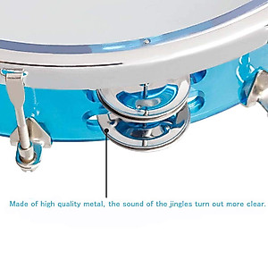 ENNBOM Tambourine Adjustable Tone Hand Drum Double Row Metal Jingles Hand Bell Performance Level Handheld Percussion (Blue)