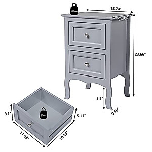 SoSo-BanTian1989 Pack of 2pcs Grey Finish Wood Nightstand with 2-Drawers, Bedside Cabinet Country Style Bedroom Furniture