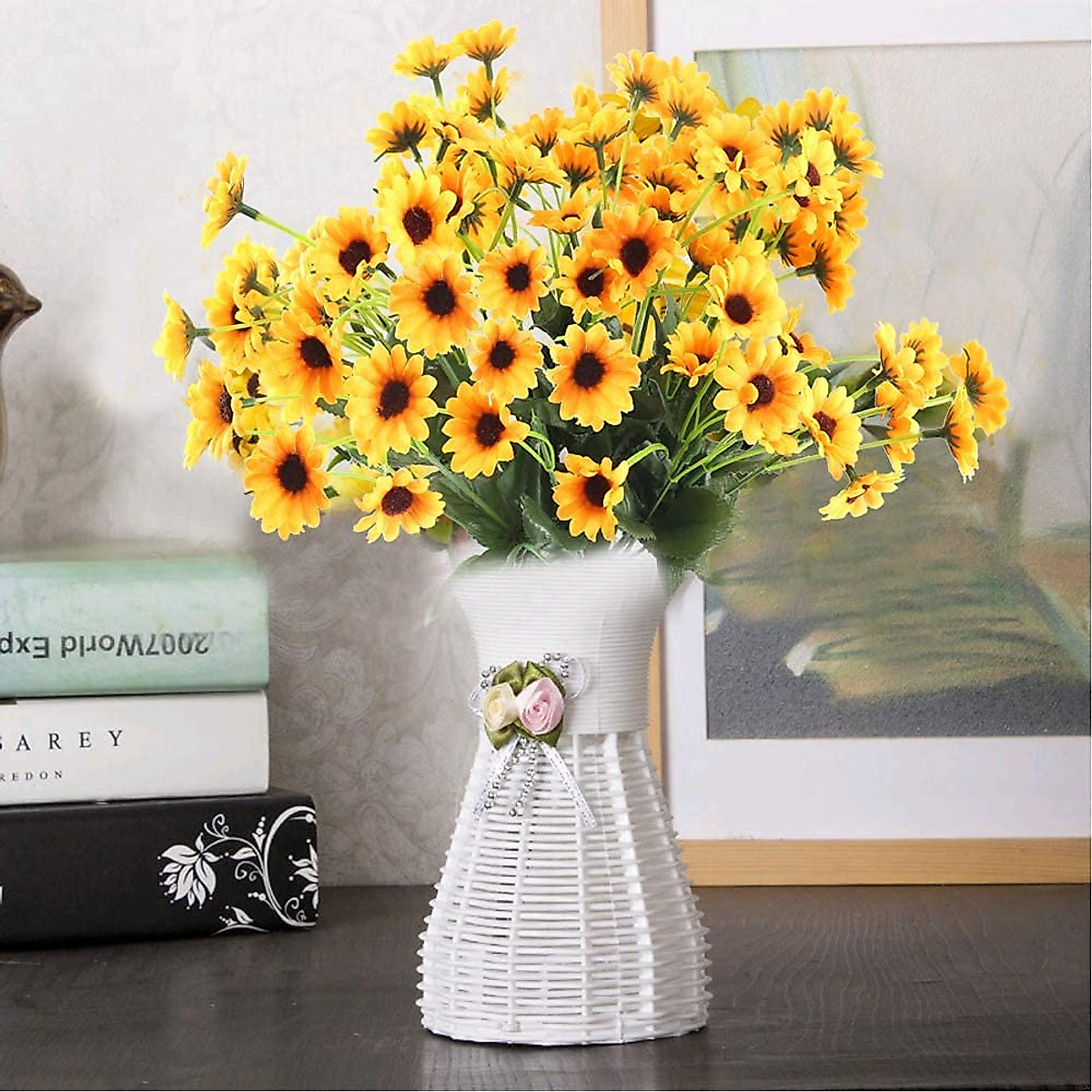 MHMJON 4 Bundles Artificial Silk Sunflowers Flowers Summer Faux Flowers Mini Fake Mum Flowers Bundles Gerbera Daisies Flowers for Indoor Outdoor Home Kitchen DIY Table Centerpieces Wedding Decor