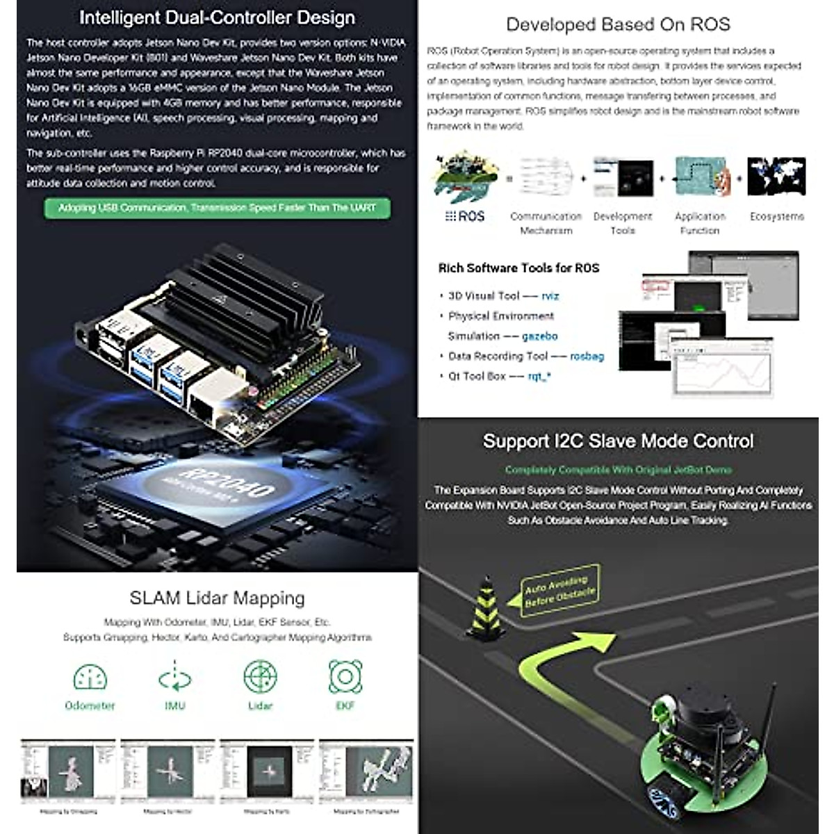 Waveshare JetBot Professional Version ROS AI Kit, Dual Controllers AI Robot, Lidar Mapping, Vision Processing, Includes Official Jetson Nano Developer Kit (B01) (NOT Support Nano 2GB)