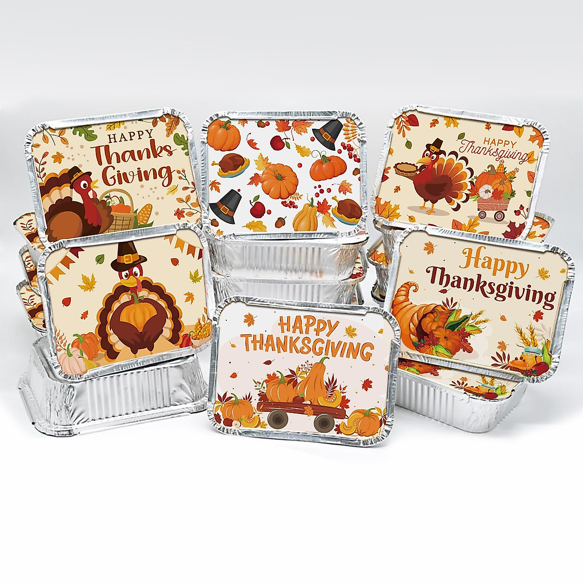 HAKOTI Thanksgiving Tin Foil Containers, large, orange