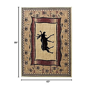 Rustic Lodge Log Cabin Decor Elk Deer Moose Area Rug (5 Feet 3 Inch X 7 Feet 5 Inch)