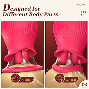 Sex Toys Women Vibrator - 3in1 Rose Sex Toy with 2 Suction Cups, Adult Toys Female Clitoral Nipple Vibrators with 10 Licking Sucking Vibrating, Rose Sex Stimulator Sucker Machine for Woman Couples