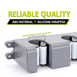 Hikeen Mop Broom Holder Wall Mount Broom Hanger Holds Up to 6 Tools Cleaning Organizer for Home Kitchen Garden Garage Tools Storage