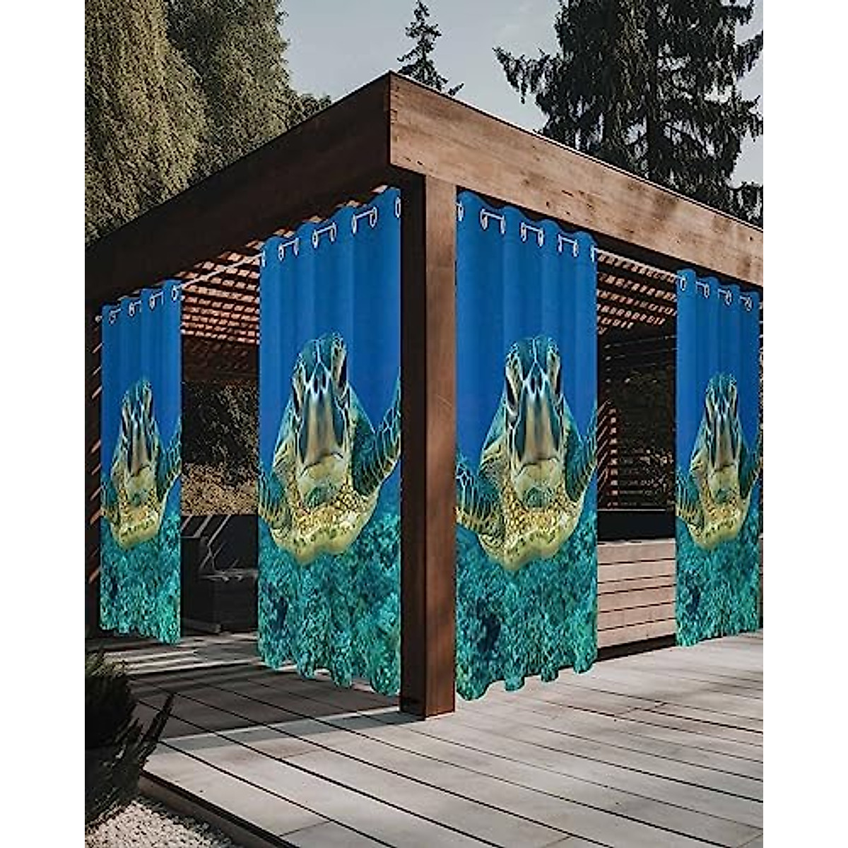 applebless Outdoor Curtains for Patio Sea Turtle Under Ocean Waterproof Outdoor Curtains 84 inches Long Gazebo Curtains Outdoor Waterproof Outside Drapes for Porch, Gazebo, Deck