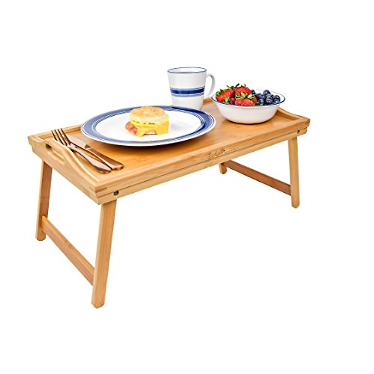 Kozy Kitchen Foldable Breakfast Tray- Large Organic Bamboo Folding Serving Tray- Laptop Desk, Bed Table, Lap Desk| 100% Natural and Eco-Friendly Tray with Handles and Legs
