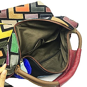 Colorful Geometric Contrast Patchwork Leather Crossbody Satchels Shoulder Bag Cute Backpack Bag for Women (tote shoulder)