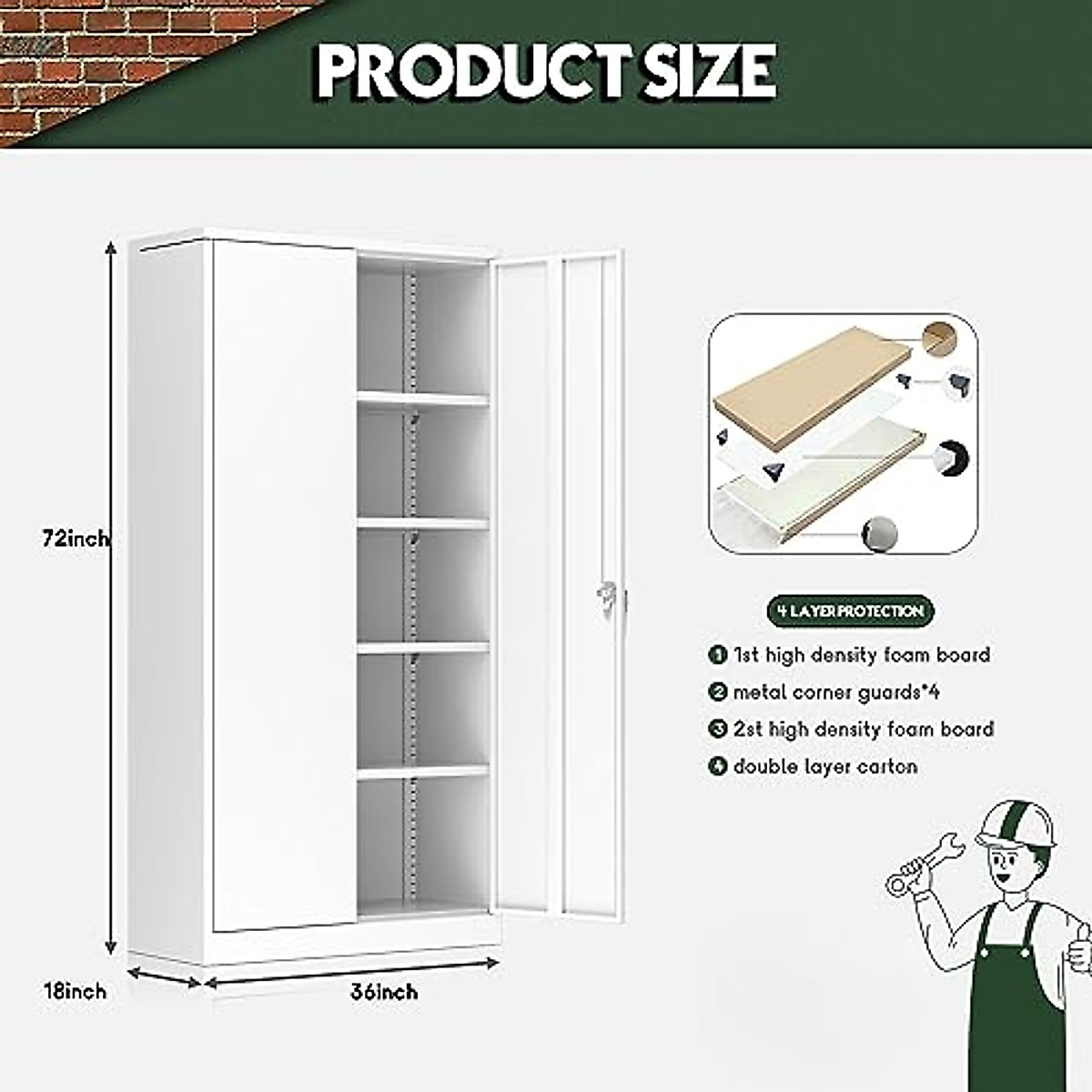 Pataku Metal Storage Cabinet, Garage Cabinet with Doors and Shelves 72''Hx36''Wx18''D, File Cabinet for Office, Tool Cabient for Garage, Utility Room, Pantry, White