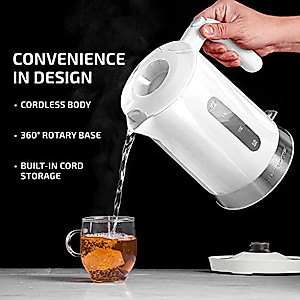 Ovente Electric Kettle, 1.8 Liter with Prontofill Lid, 1500 Watt BPA-Free Fast Heating Element with Auto Shut-Off & Boil Dry Protection, Instant Hot Water Boiler for Coffee & Tea, White KP413W