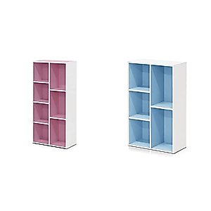Furinno 7-Cube Reversible Open Shelf, White/Pink 11048WH/PI & 5-Cube Reversible Open Shelf, White/Light Blue 11069WH/LBL