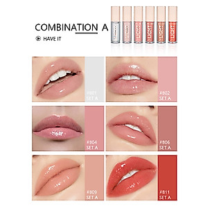 BANGFENG 6PCS Lip Oil Light Lipgloss Set, Moisturizing Hydrating Lip Glow Oil Lip Gloss Kit High Shine Lip Plumping Glass Finish Liquid Lipstick for Women (Set A)