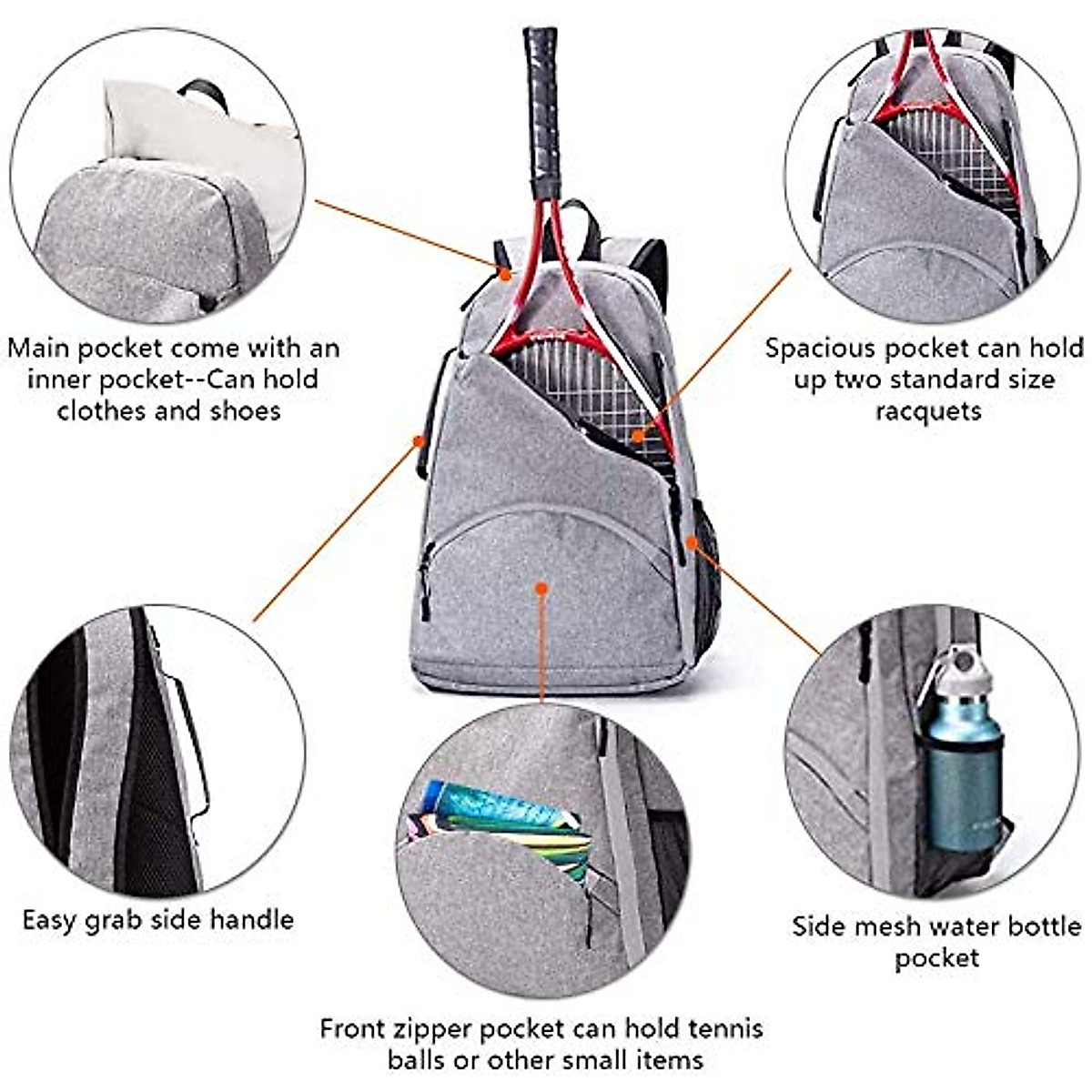 QCWN 2 Raquet Tennis Bag,Tennis Bags For Men Women,Tennis Backpack,Durable Tennis Bookbag,Tennis Pickleball Bag,Tennis Bag Waterproof,Raquet Carrier for Balls, Pickleball Paddles, Badminton Rackets