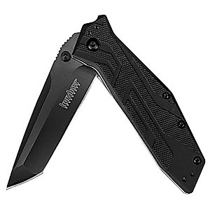 Kershaw Brawler Pocketknife, 3" 8Cr13MoV Steel Modified Tanto Blade, Assisted Folder Opening with Flipper, Liner Lock System, Tactical EDC