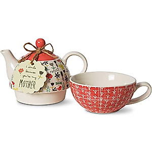 Pavilion Gift Company Bloom Mother Ceramic Tea for One, 15 oz, Multicolor