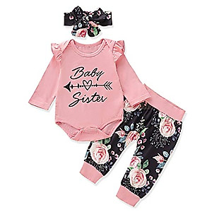KANGKANG Newborn Baby Girl Clothes Cute Baby Girl Outfits Print Pattern Ruffled Bodysuit Floral Pants with Headband 3Pcs Set Newborn Baby Girl Outfit