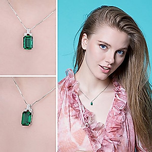 JewelryPalace Emerald Cut 6ct Simulated Emerald Solitaire Pendant Necklace for Women, Green Gemstone 925 Sterling Silver 14k White Gold Plated Necklace, Gemstone Necklace 18 Inches Chain Jewelry Set