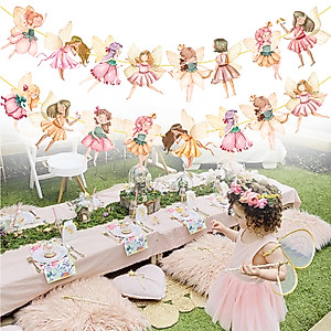 Fairy Party Banner Flower Fairy Banners 2Pcs Fairies Birthday Party Cutout Decorations for Fairy Tale Wonderland Baby Shower Supplies