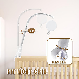 23 inches DIY Baby Crib Mobile Arm,Mobile arm for Crib,Nursery Mobile arm,Baby Mobile Hanger, with Music Box-The Claw Part Can be Adjusted Width-DIY Toy Decoration