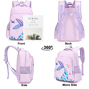 Backpack for Girls Kids Backpack with Lunch Box Mermaid Preschool Kindergarten Back Pack Bookbags with Chest Strap