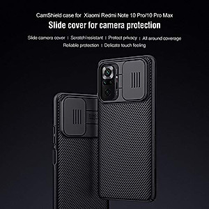 for Xiaomi redmi Note 10 Pro Case, Nillkin CamShield Slim case Protective Cover with Camera Protector Hard PC and TPU Ultra Thin Anti-Scratch Phone Case for Redmi Note 10 pro/Note 10 pro Max (Black)