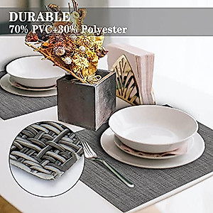 BETEAM Placemats Set of 6, Woven Vinyl Placemats, Washable & Durable Table Placemats, Indoor/Outdoor Use Table Mats, Grey