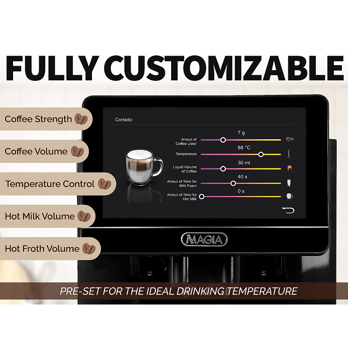Zulay Magia Fully Automatic Espresso Machine With Grinder - 19 Customizable Coffee Options - Auto-Cleaning For Easy Maintenance - Milk-Foam System For Latte, Cappuccino, Macchiato