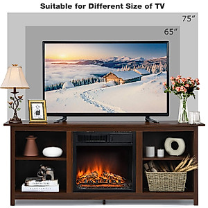 Tangkula Fireplace TV Stand, 58 Inches Entertainment Media Console Center w/18 Inches 1500W Electric Fireplace, w/Remote Control and Adjustable Brightness, TV Stand Fireplace for TV Up to 65 Inches